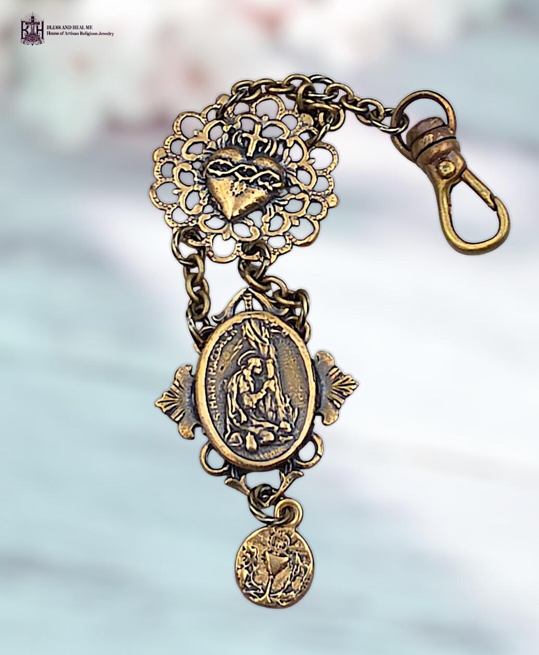 Mary Magdalene & Sacred Heart Heirloom Key Chain, Clip-on Chaplet ...