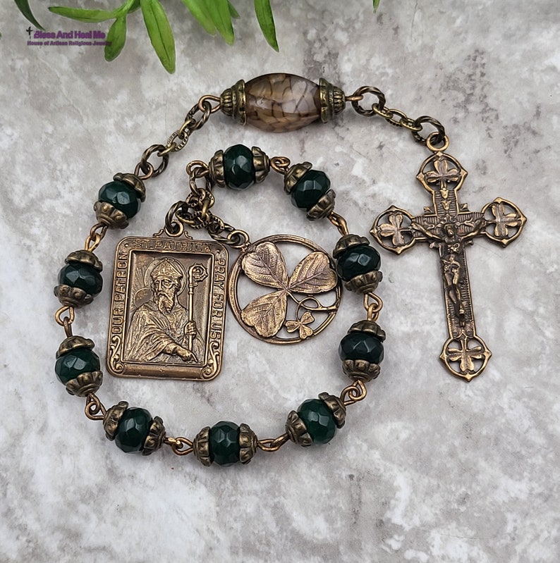 St Patrick Irish Celtic Bronze Green Jade Shamrock Vintage - Etsy