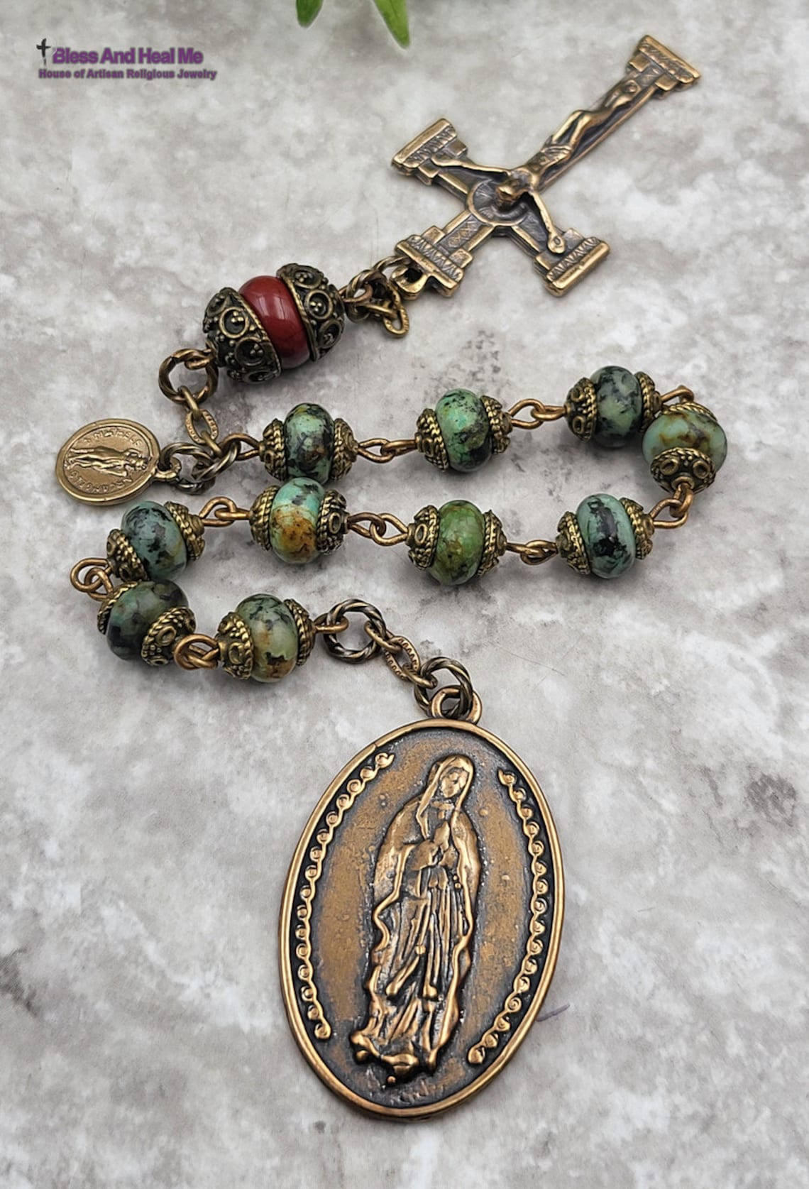 Virgin Mary Christopher Michael Turquoise Jasper Bronze Mens - Etsy