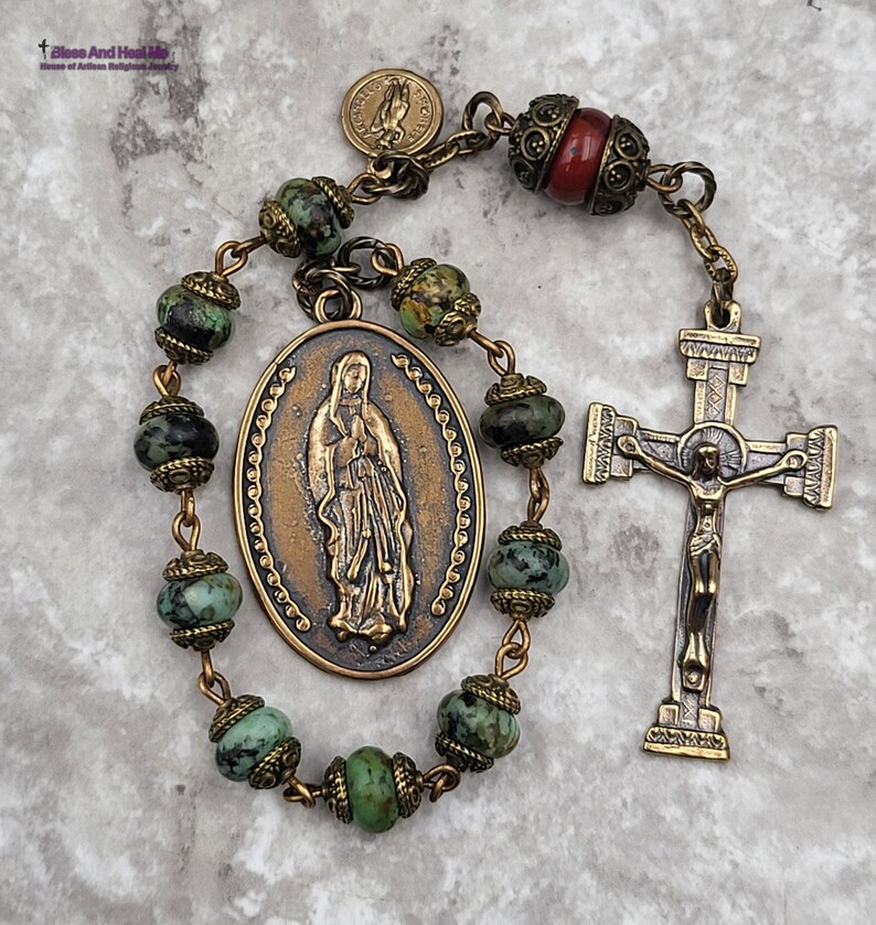 Virgin Mary Christopher Michael Turquoise Jasper Bronze Mens - Etsy