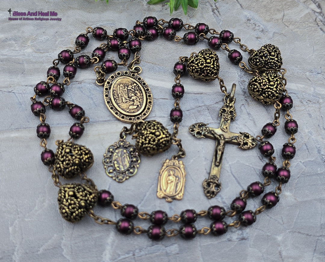 Archangel Raphael Lourdes Jude Plum Pearl Shell Bronze Antique Style ...