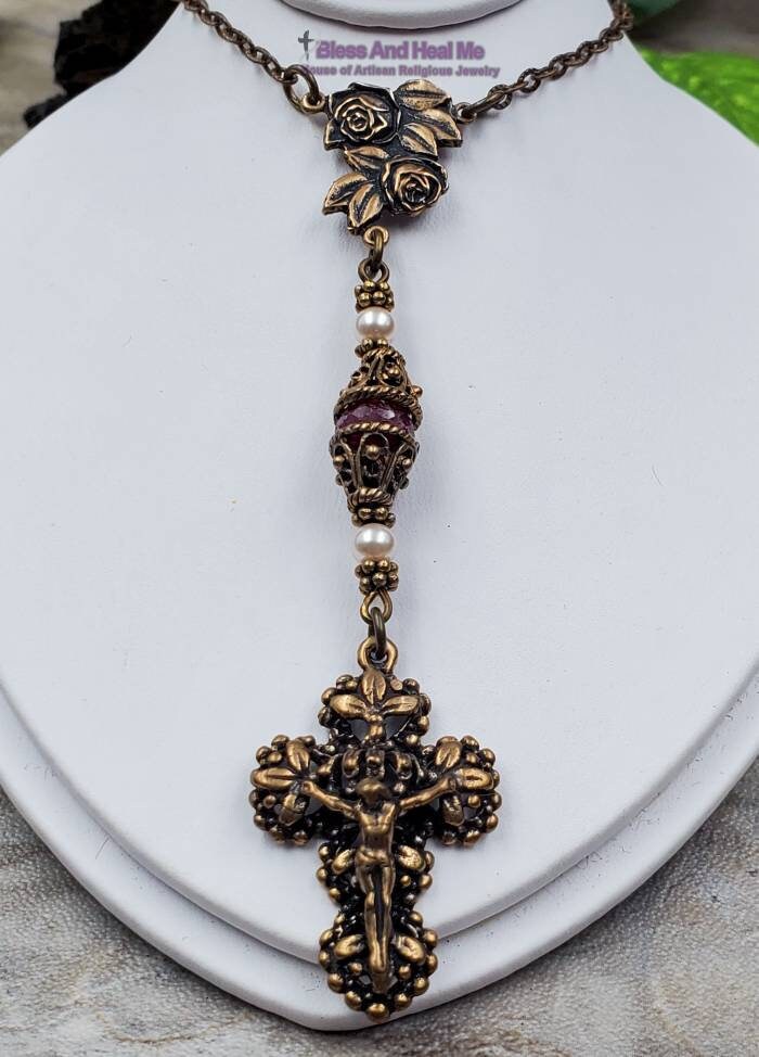 Miraculous Mary Roses Red Ruby Pearls Solid Bronze Ornate - Etsy