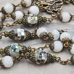 Miraculous Mary Lady of the Pillar Jesus Moonstone MOP Vintage Bronze ...