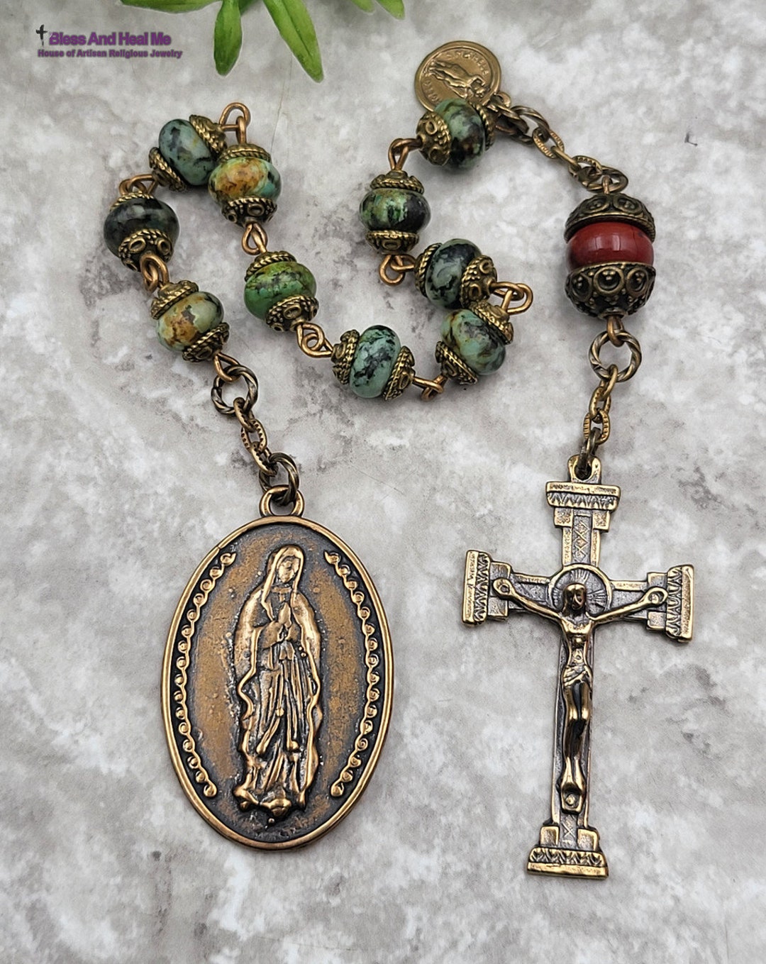Virgin Mary Christopher Michael Turquoise Jasper Bronze Mens - Etsy