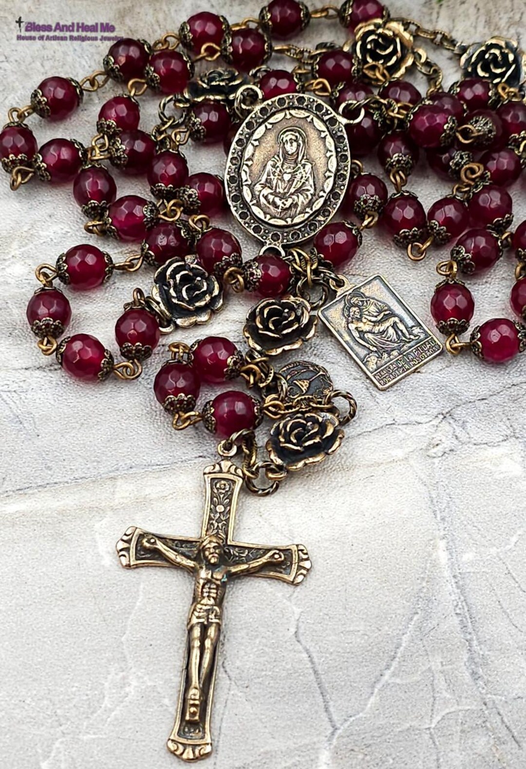 Seven Sorrows Pieta Good Hope Red Agate Vintage Bronze Antique Style ...