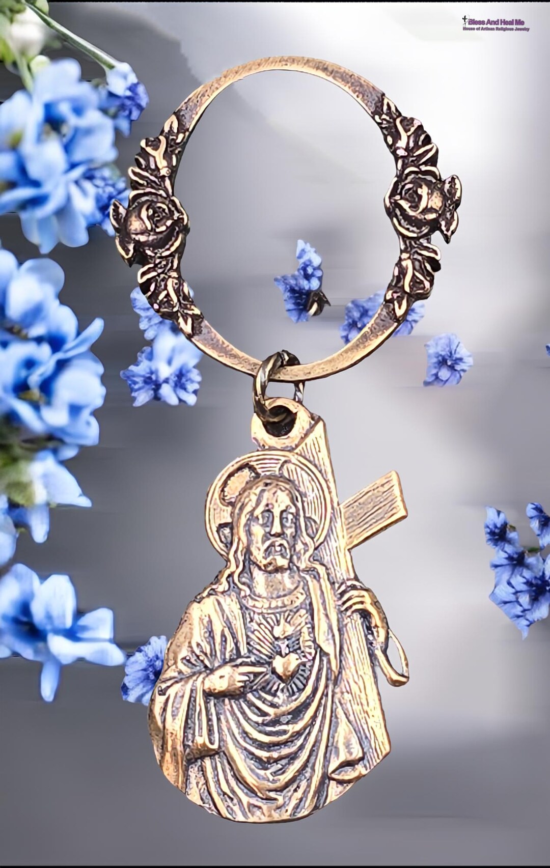 Sacred Heart Jesus Cross Finger Ring Chaplet-bronze,floral,key Chain ...