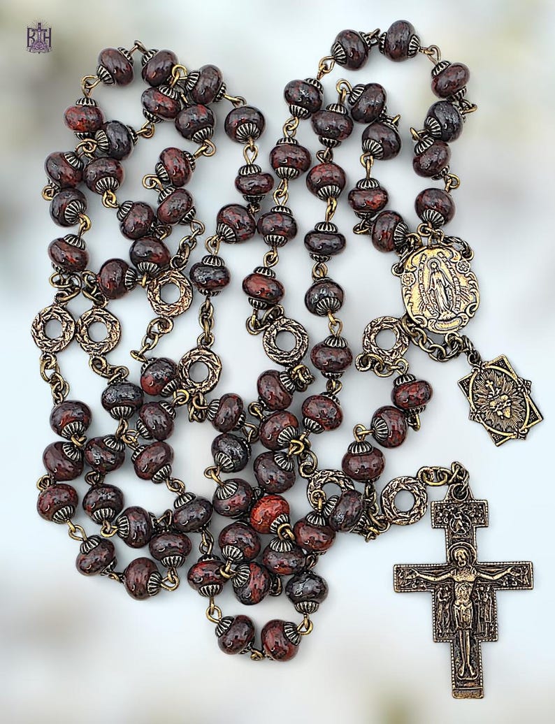 7 Joys of Mary Franciscan Crown Rosary Chaplet |7 Decades| Bronze | Red ...