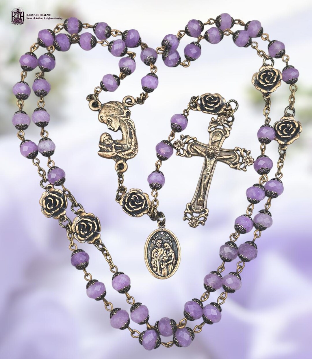 Mother Mary & Holy Family Roses Heirloom Rosary - Bronze | Lavender ...