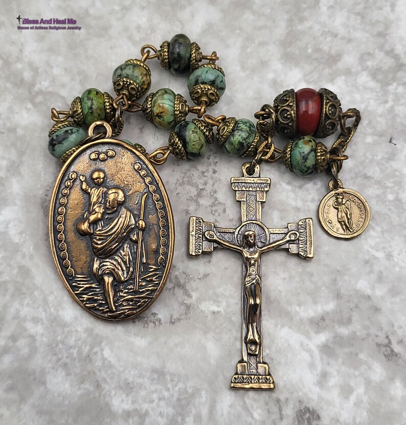 Virgin Mary Christopher Michael Turquoise Jasper Bronze Mens - Etsy
