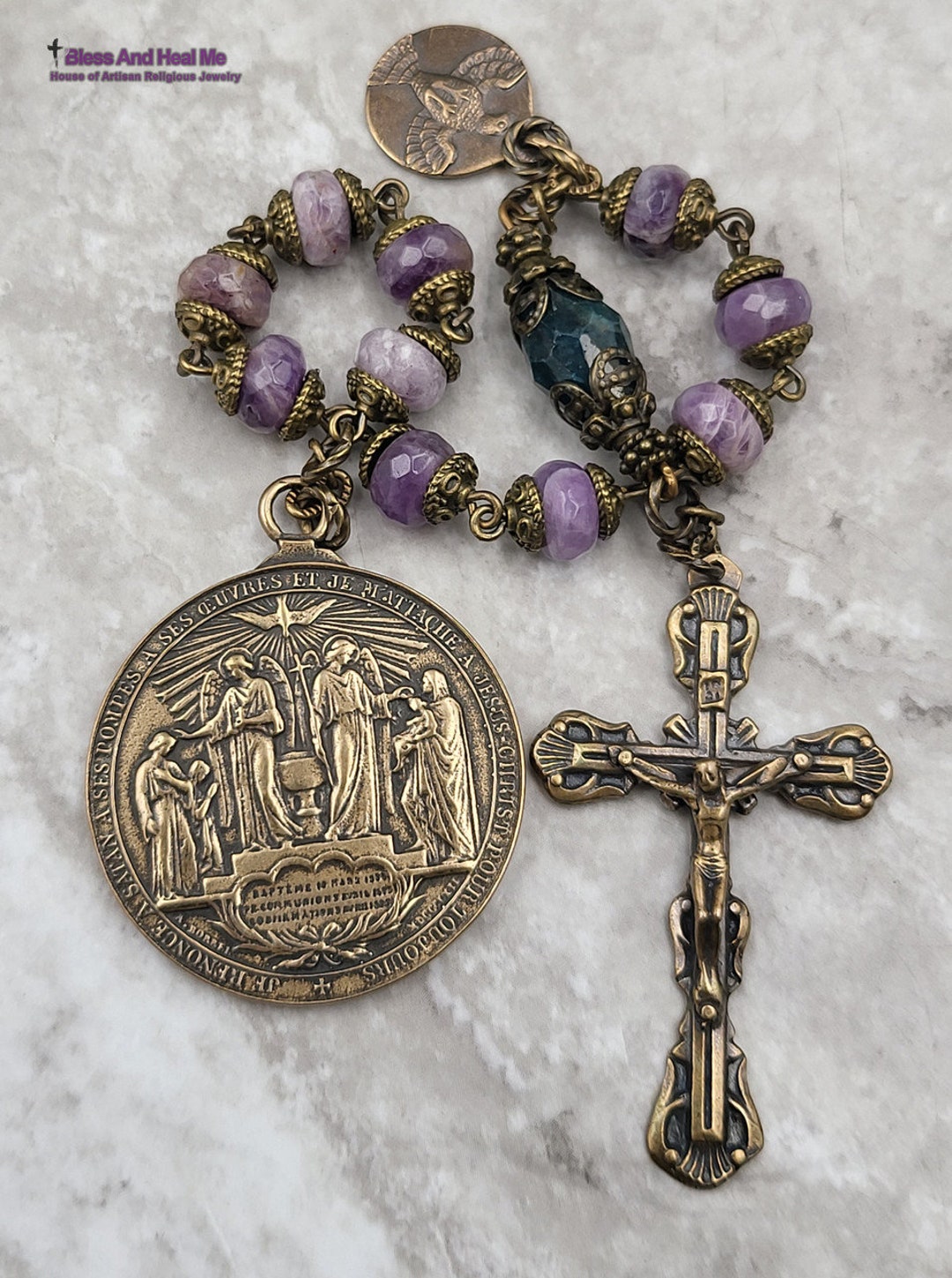 Holy Communion Apatite Amethyst Bronze Antique Style Large Medal ...