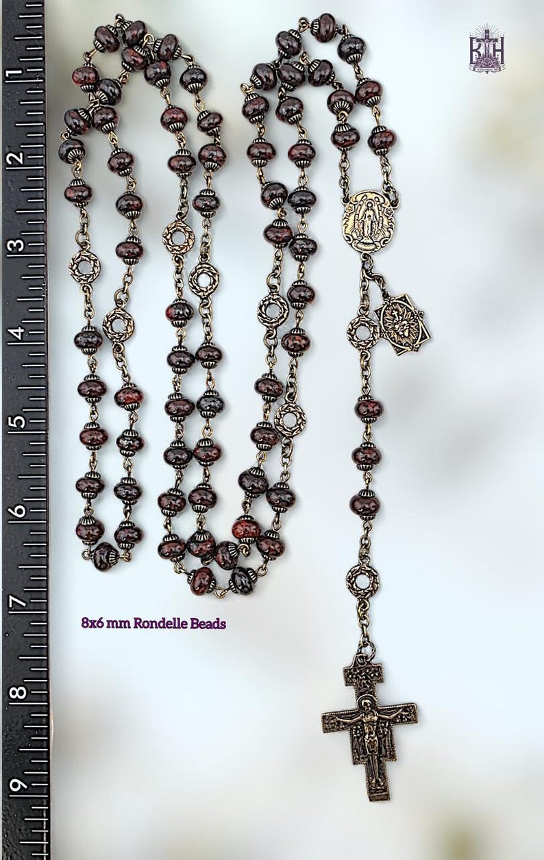 7 Joys of Mary Franciscan Crown Rosary Chaplet |7 Decades| Bronze | Red ...