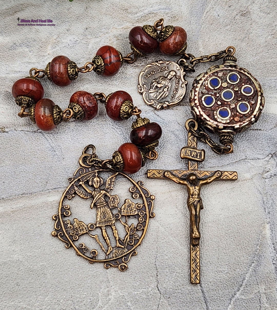 Archangel Michael St Jude Lapis Lazuli Jasper Vintage Bronze - Etsy