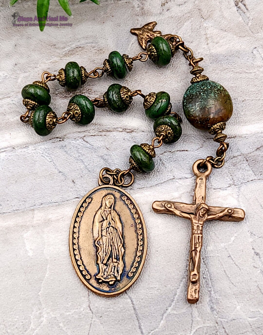 Virgin Mary Christopher Holy Spirit Turquoise Jasper Bronze Mens ...