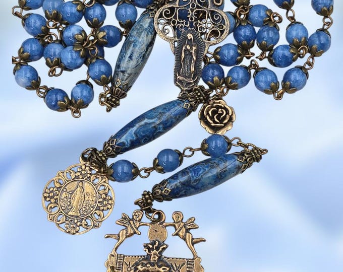 Guadalupe, Miraculous Mary Sun, Moon Heirloom Rosary -bronze| Blue Jade ...
