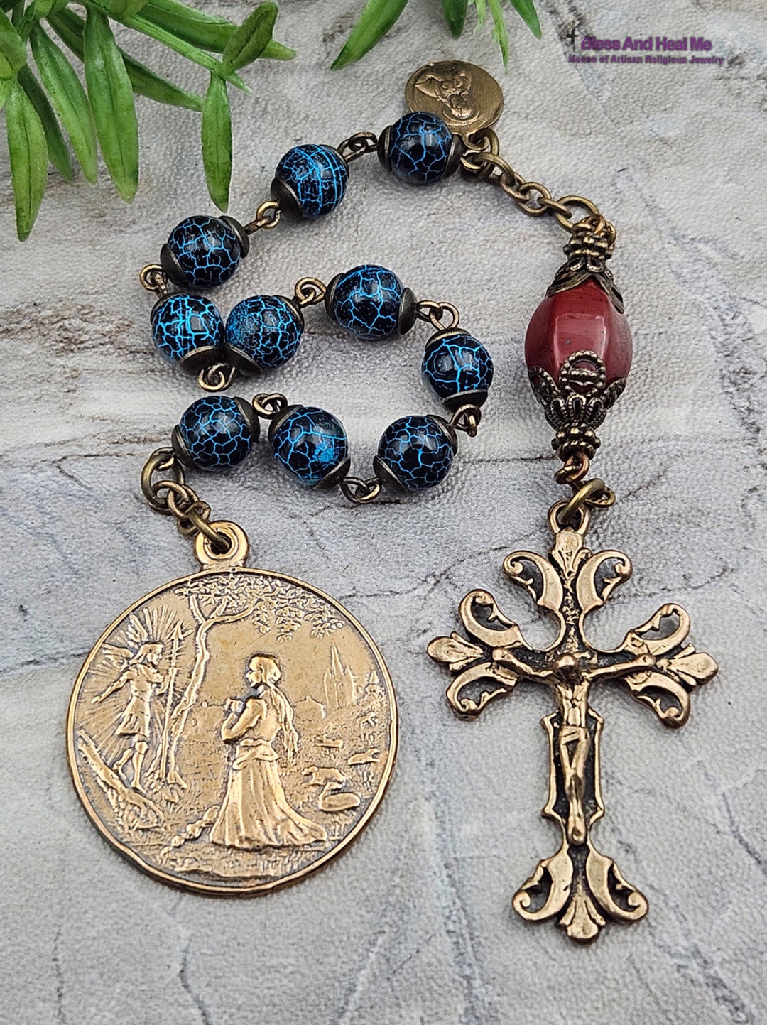 Joan of Arc Divine Vision Michael Blue Agate Vintage Bronze Chaplet - Etsy