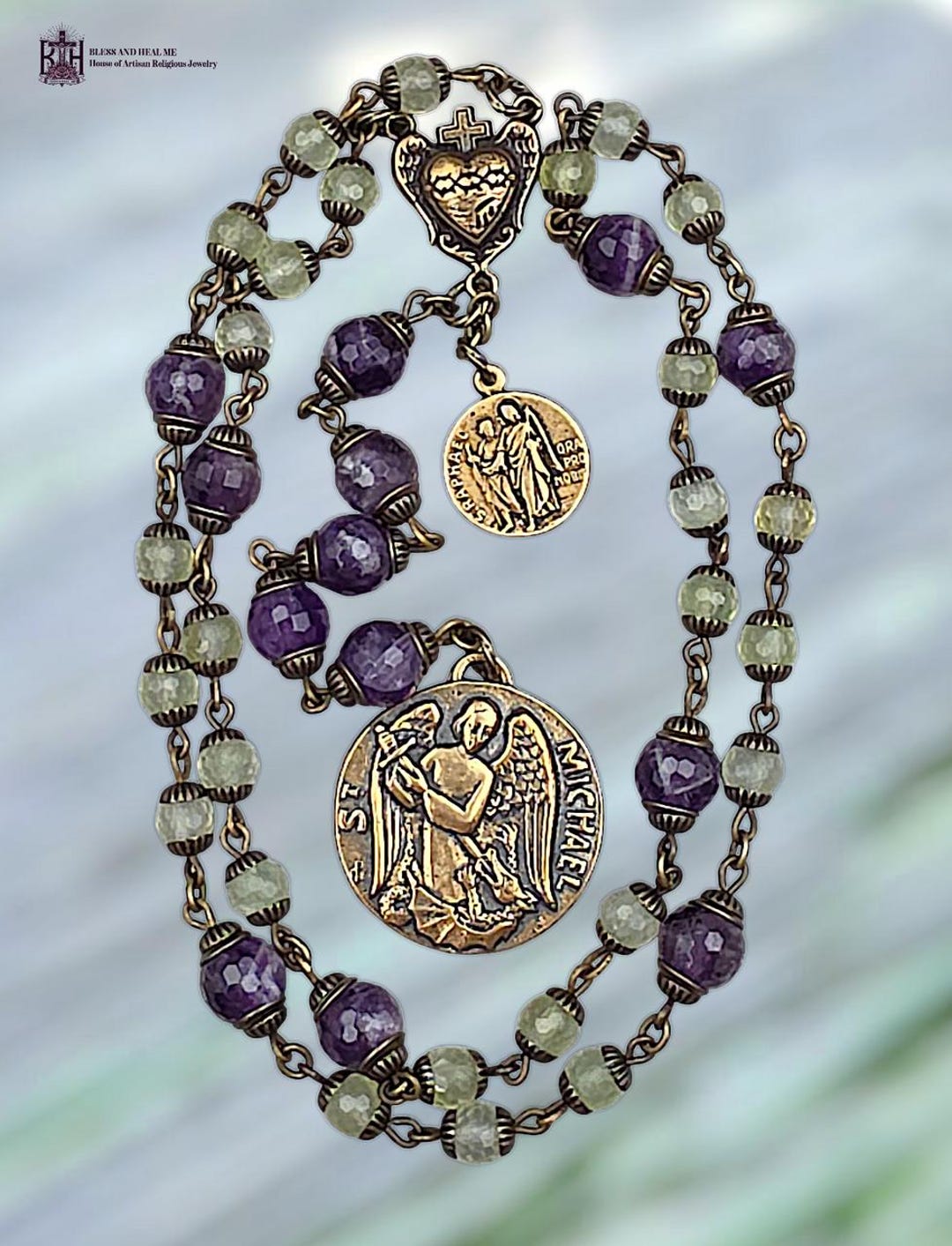 Archangel Michael & Raphael 40 Beads Chaplet | Bronze | Prehnite ...