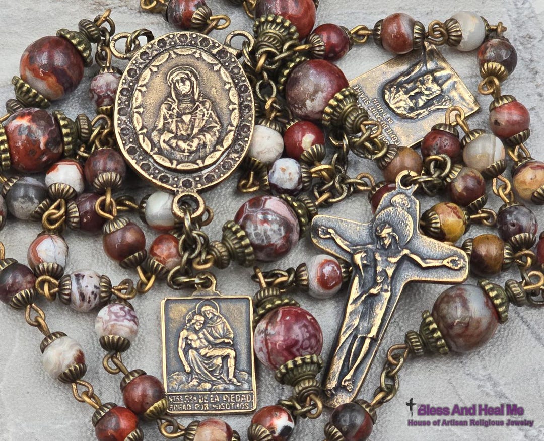 Seven Sorrows Seven Dolores Pieta Red Crazy Agate Vintage Bronze ...