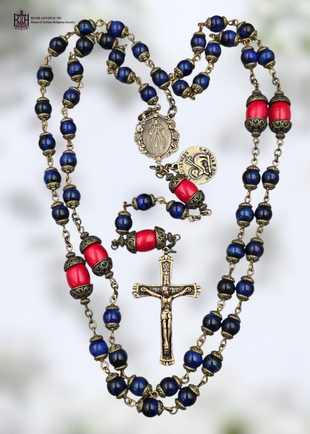 Divine Mercy & Lamb of God Heirloom Rosary - Bronze | Blue Tiger Eye ...