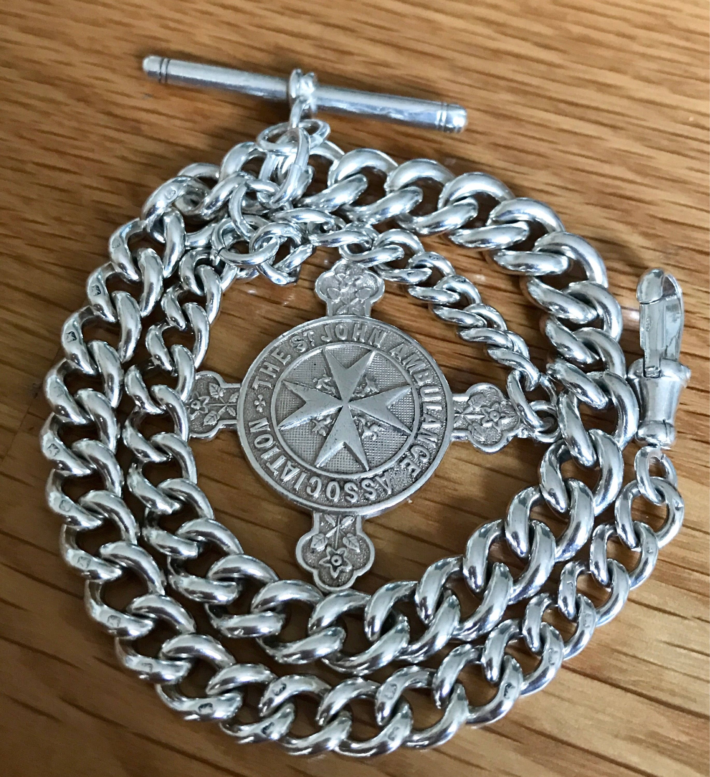 Superb antique Sterling silver graduated Albert pocket watch chain and ...
