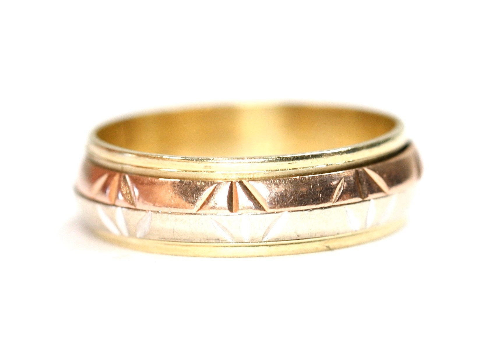 Stunning vintage 14ct three colour gold Spinner ring - fully hallmarked ... Stunning vintage 14ct three colour gold Spinner ring - fully hallmarked ...