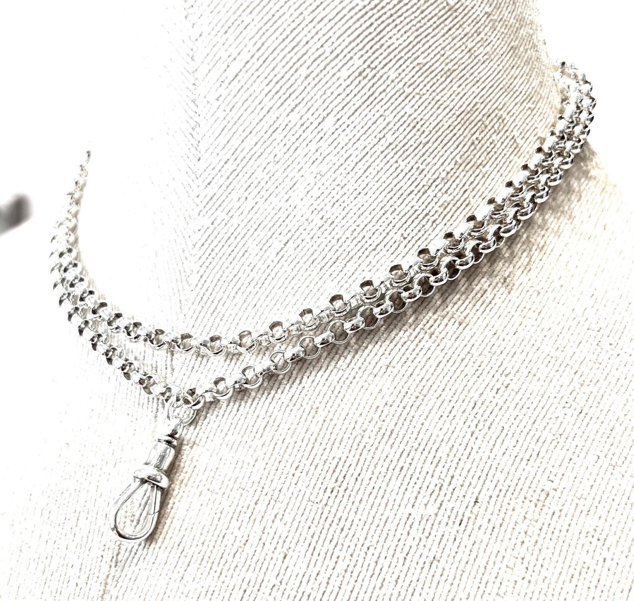 Superb antique Victorian 30 inch sterling silver belcher chain with dog ...