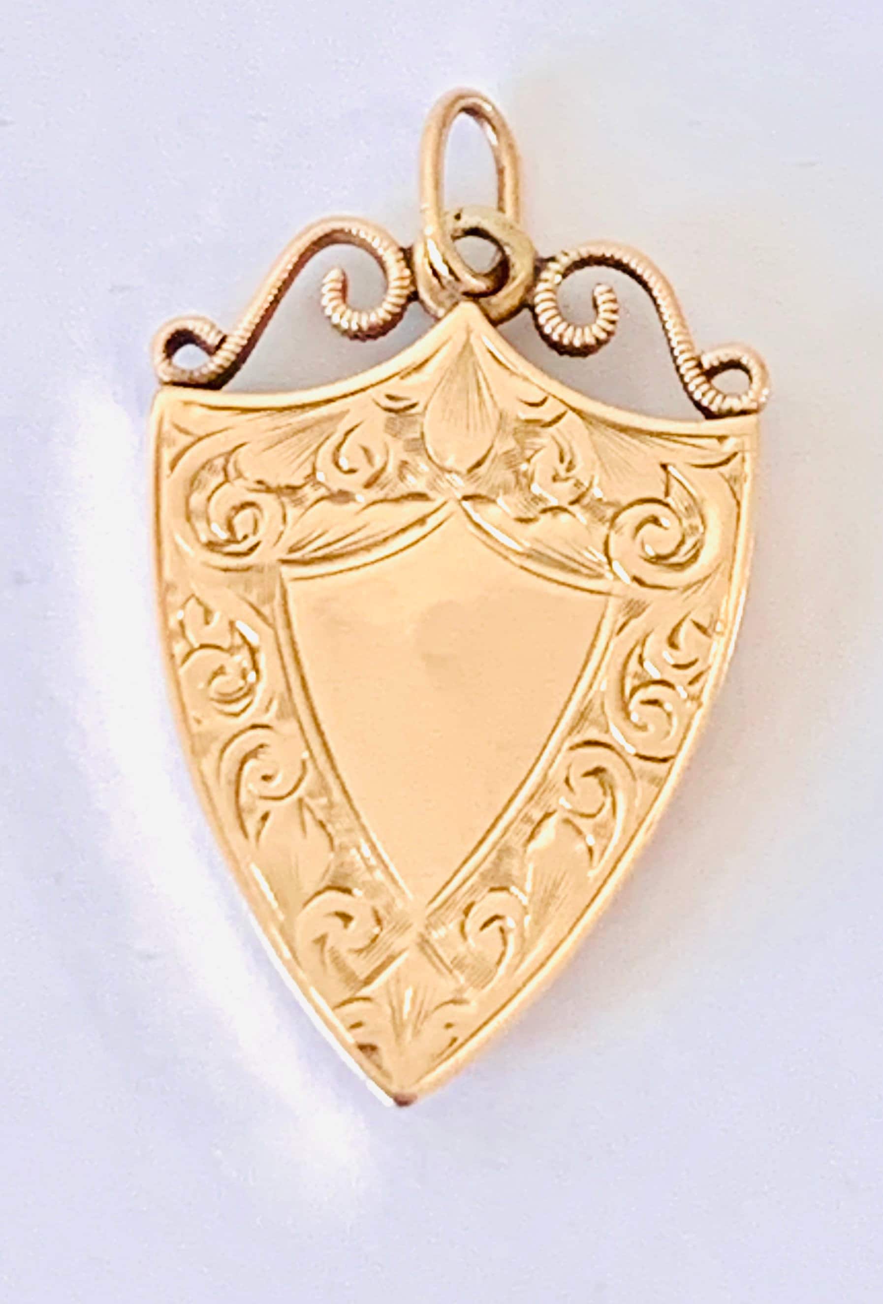 Superb antique Edwardian 9ct rose gold shield shaped fob pendant ...