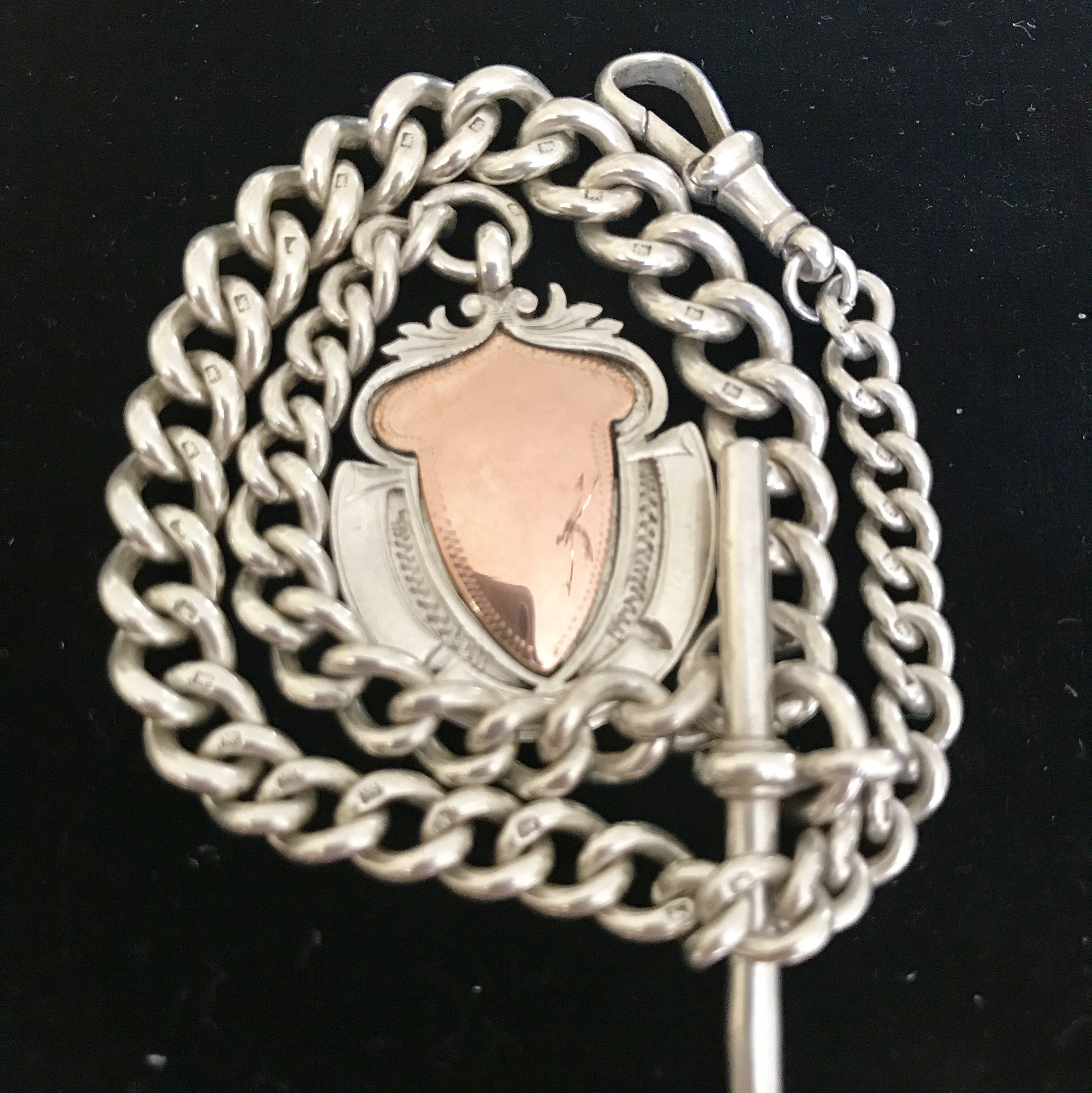 Superb antique graduated Sterling Silver Albert pocket watch chain ...