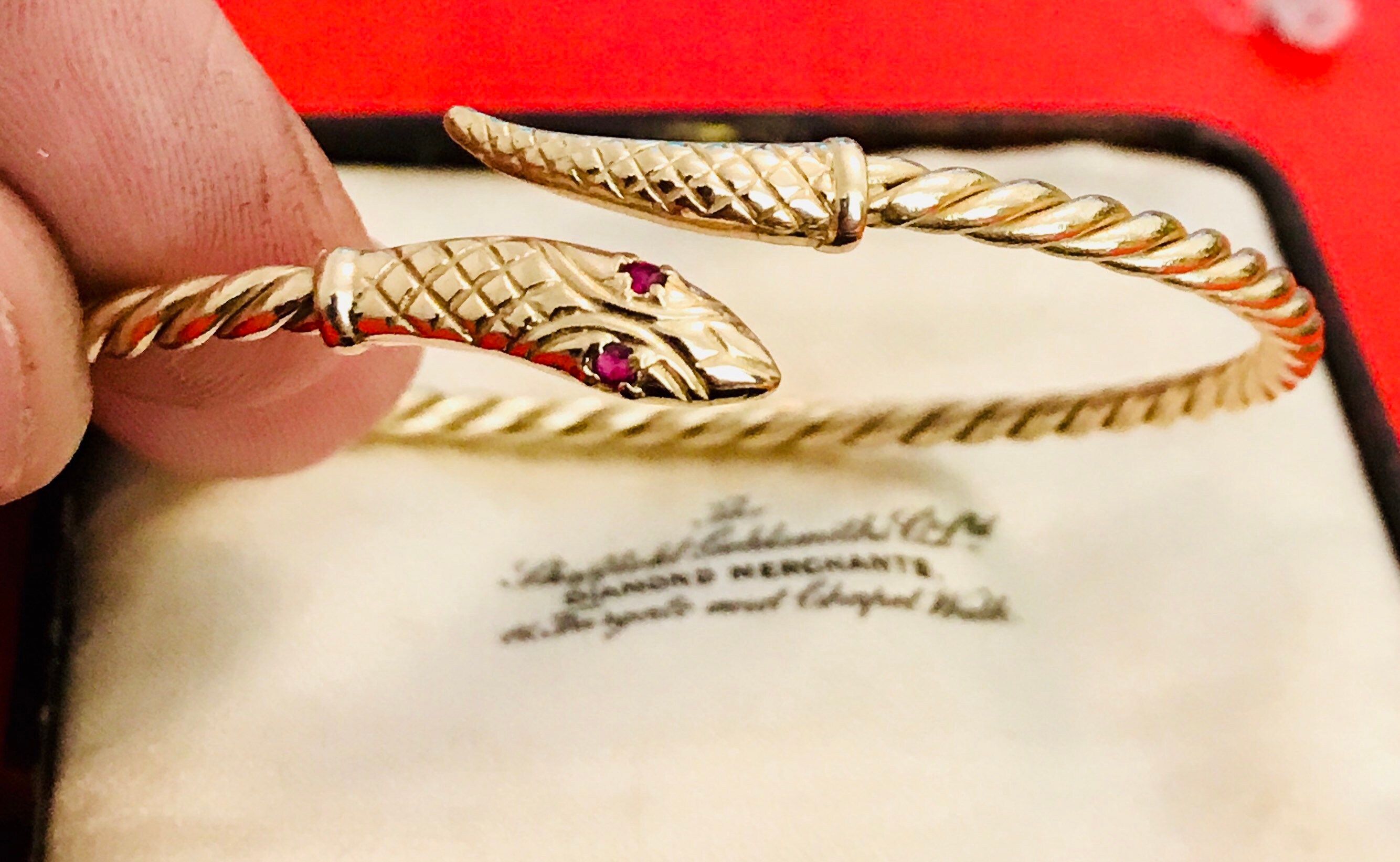 Stunning vintage 9ct yellow gold & Ruby Snake bangle - hallmarked ...