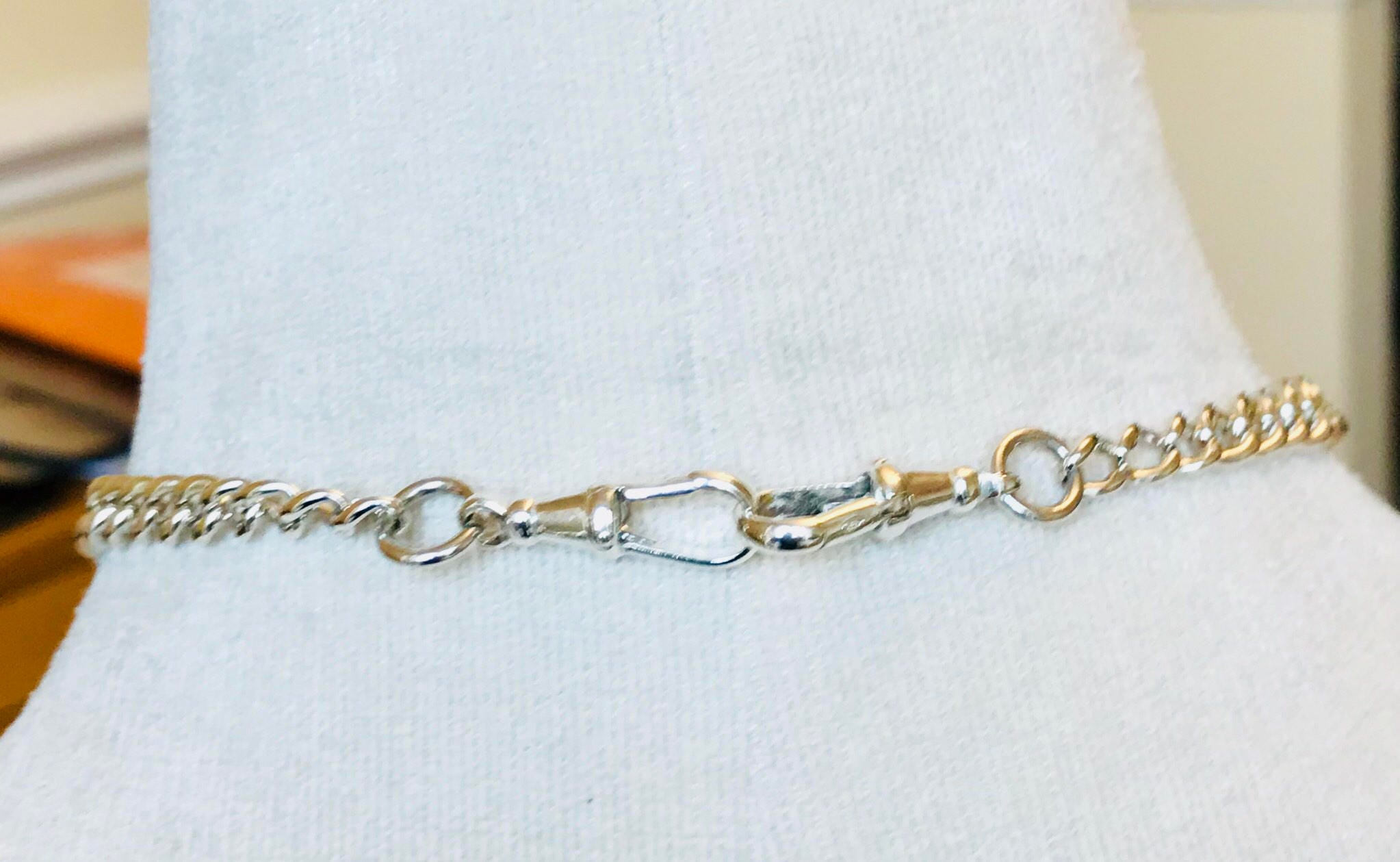 Superb heavy antique graduated silver double Albert chain / necklace ...