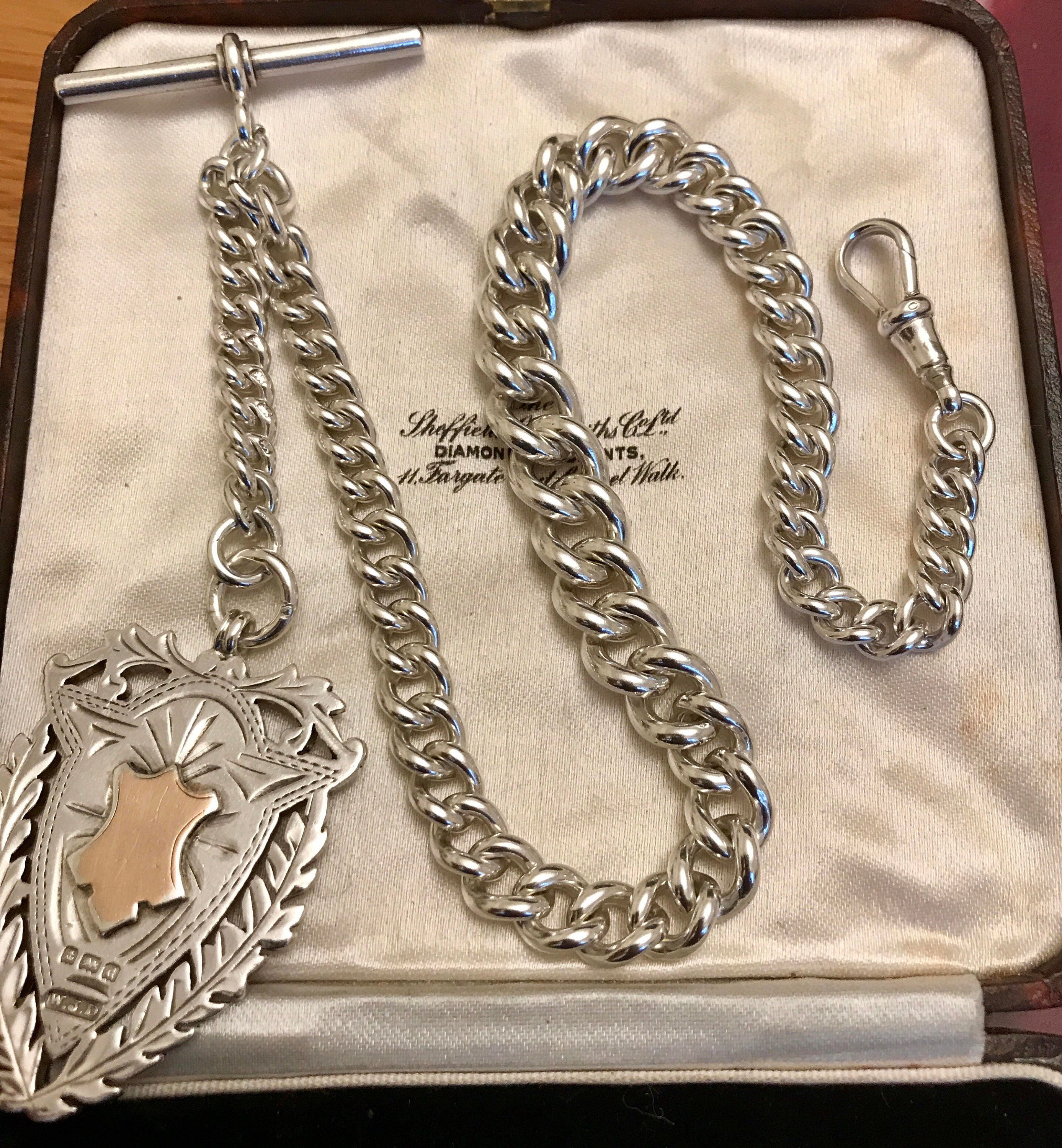 Fabulous heavy original antique Edwardian Albert chain & fob - 1902