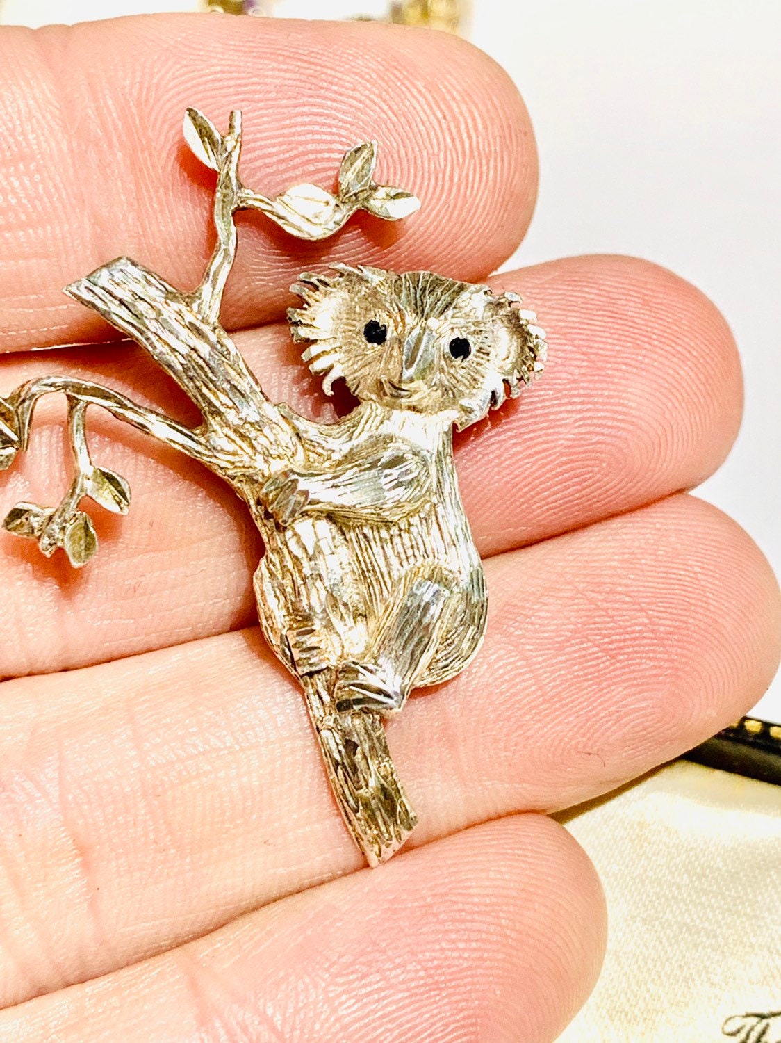 Vintage sterling silver & Sapphire Koala bear brooch