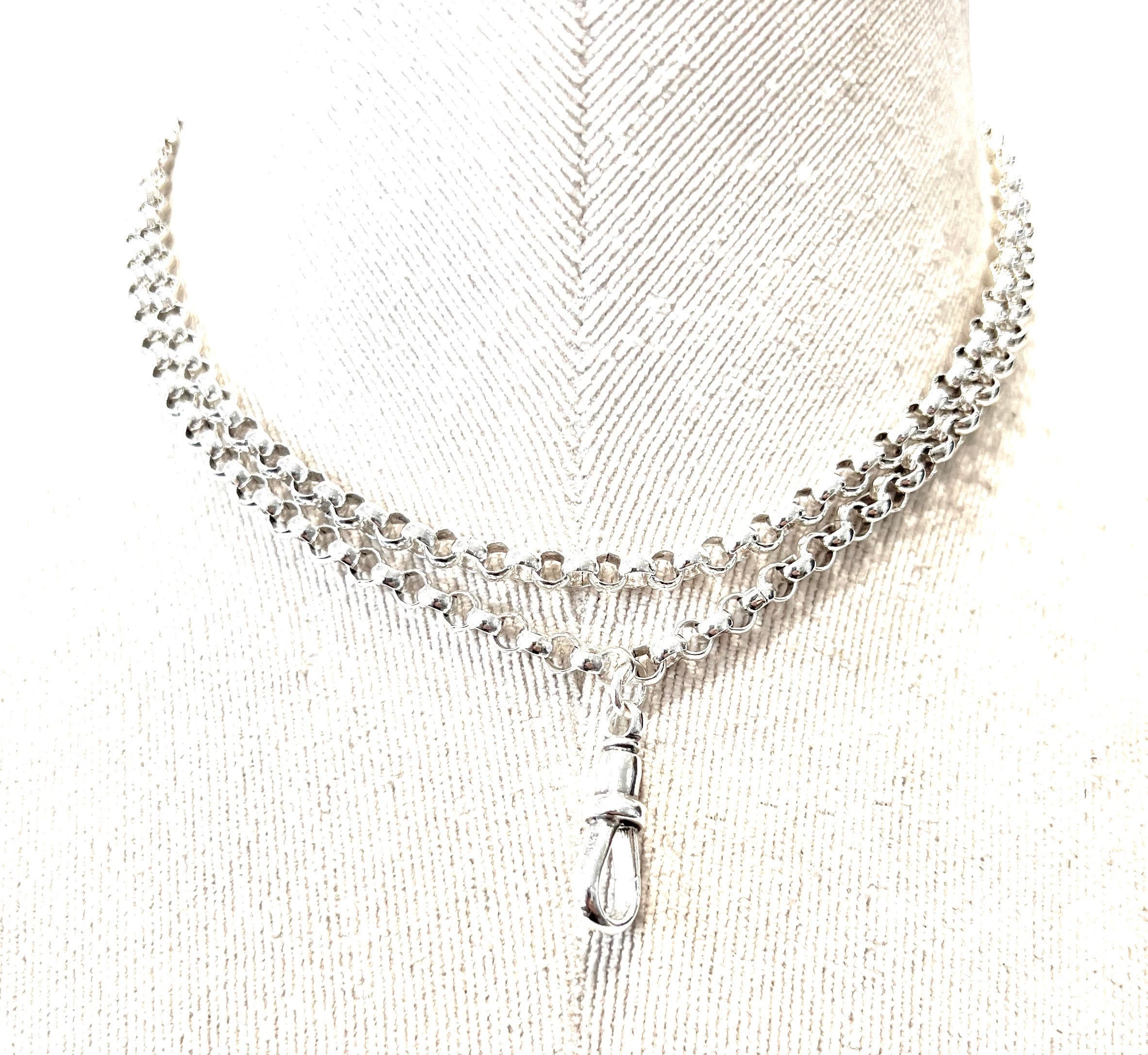 Superb antique Victorian 30 inch sterling silver belcher chain with dog ...
