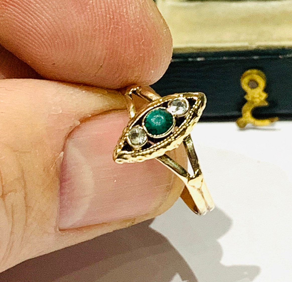 Stunning antique Art Deco continental 8ct gold Emerald and paste stone ...