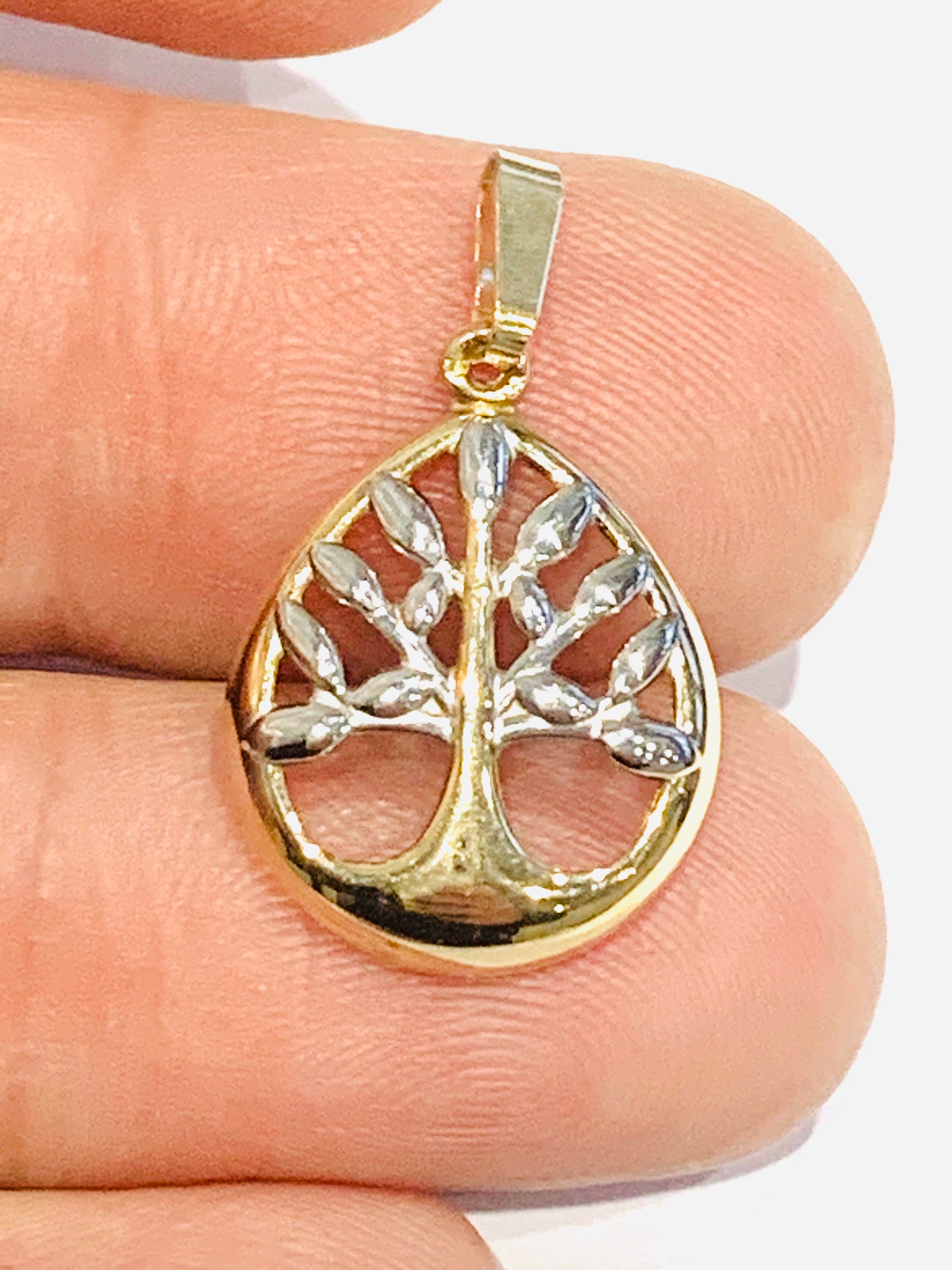 Vintage 9ct white & yellow gold Tree of Life pendant