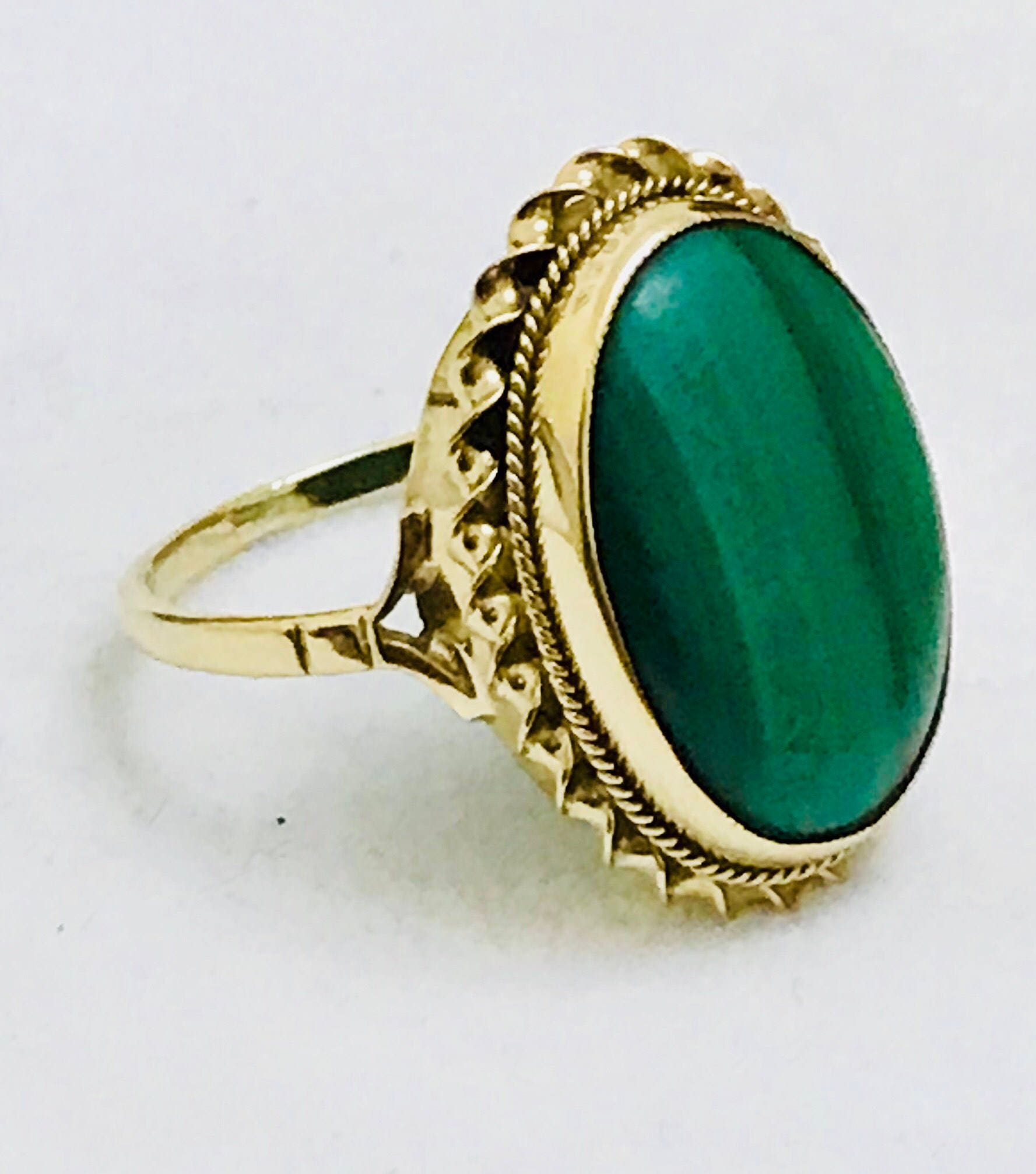 Stunning vintage 9ct gold large Malachite stone ring - Birmingham 1993