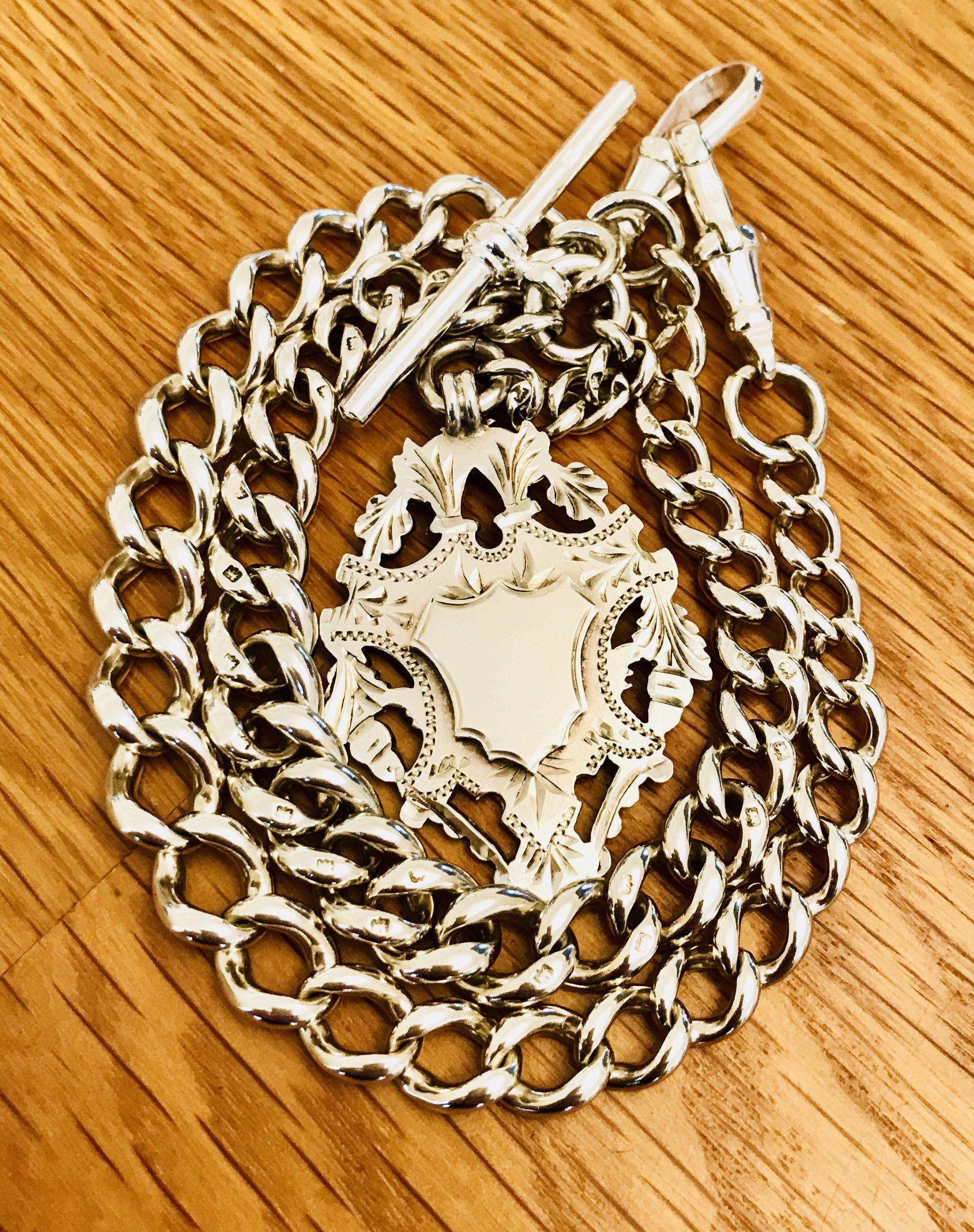 Superb heavy antique graduated silver double Albert chain / necklace ...