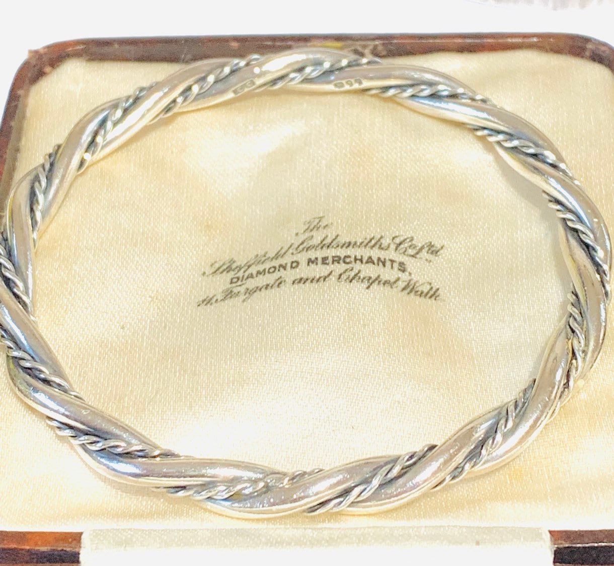 Superb vintage solid Sterling Silver twist bangle - hallmarked London 1998
