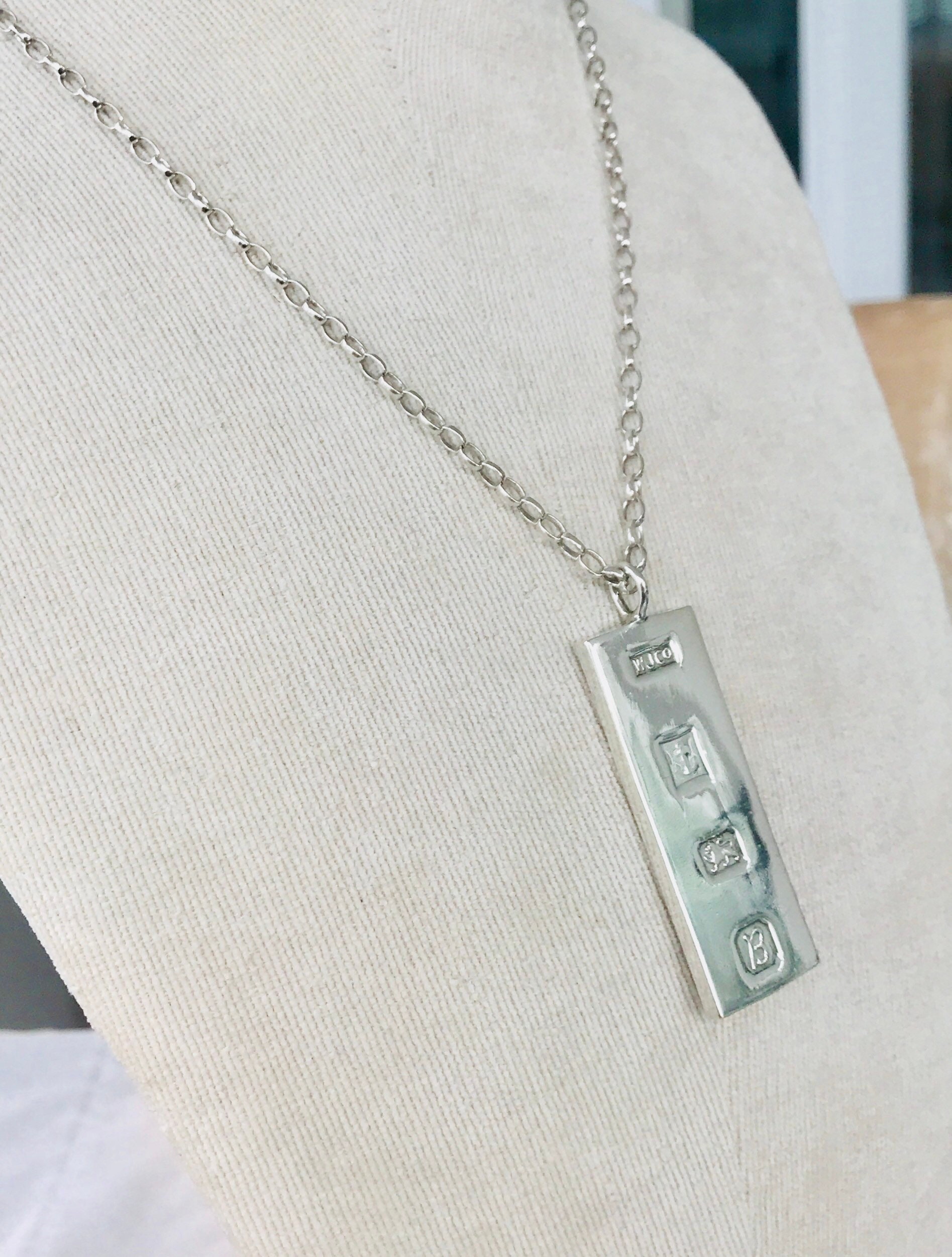 Superb large vintage sterling silver 1 ounce ingot pendant and 20 inch ...