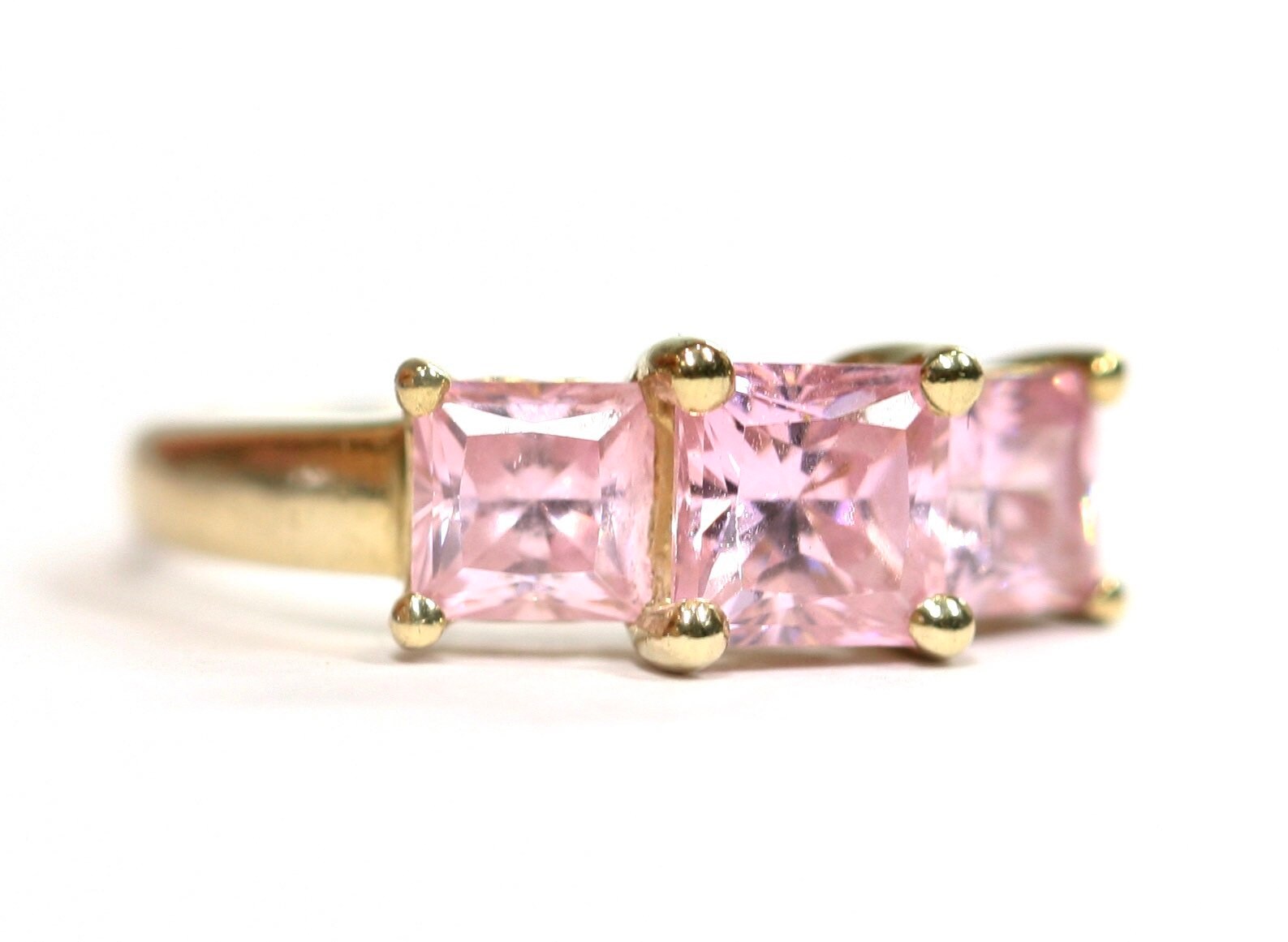Stunning vintage 14ct gold Princess cut pink stone ring - fully ...