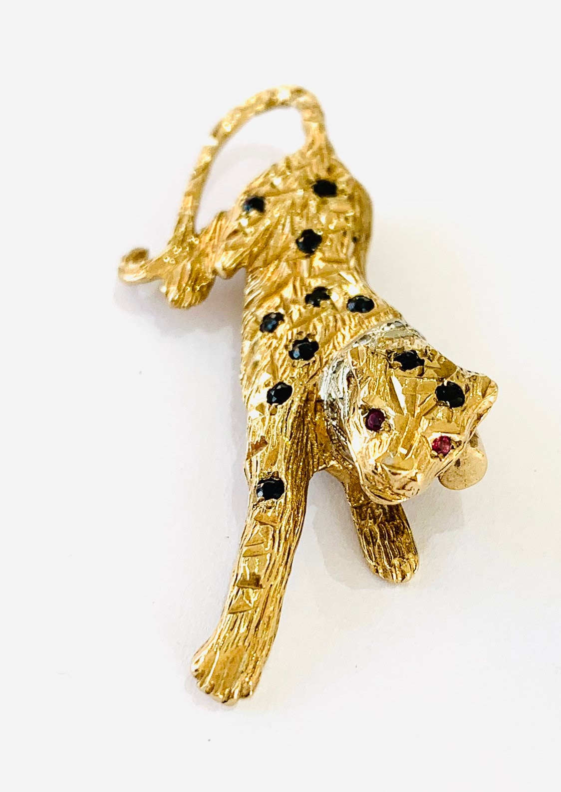 Fabulous vintage 9ct gold Leopard with Sapphires, Rubies and Diamonds ...