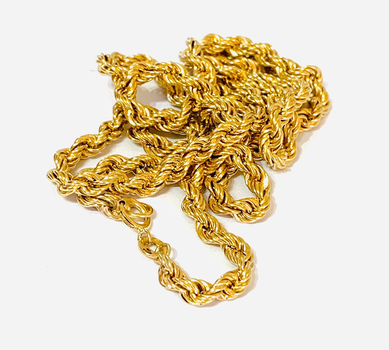 Vintage 9ct yellow gold 21 inch rope twist chain - fully hallmarked