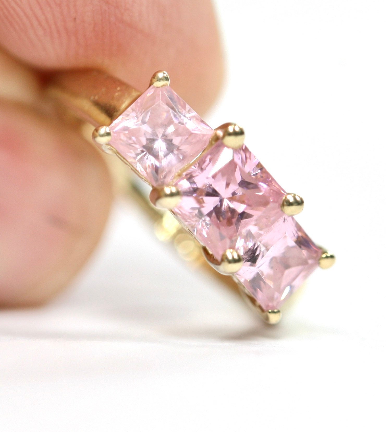 Stunning vintage 14ct gold Princess cut pink stone ring - fully ...