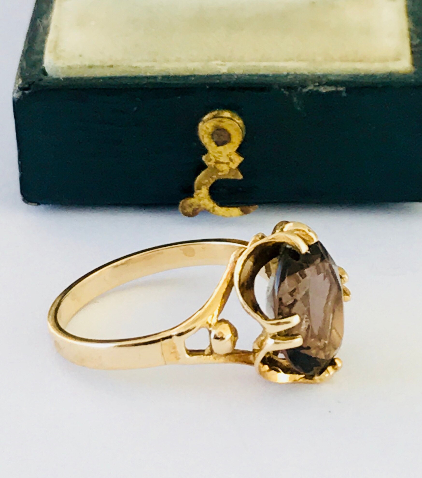 Stunning vintage 9ct yellow gold Smokey Quartz ring - hallmarked London ...