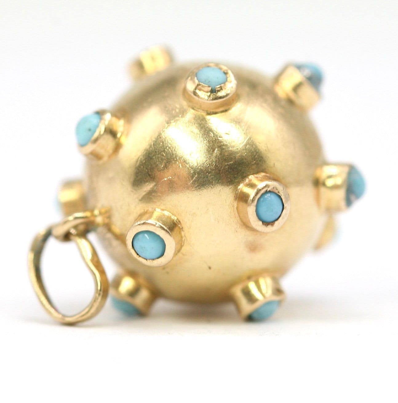 Superb rare vintage 18ct gold Sputnik pendant or charm with Turquoise ...