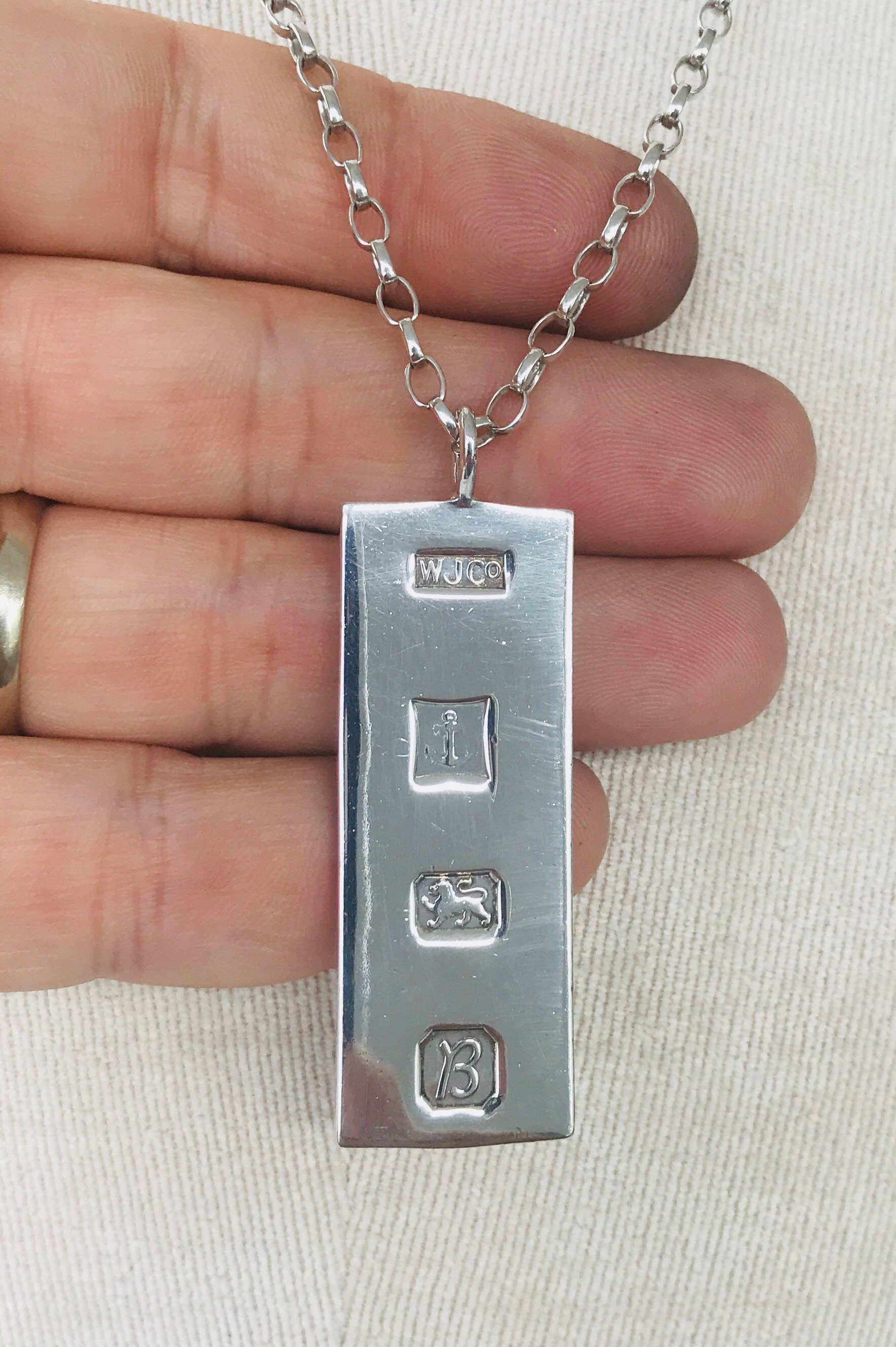Superb large vintage sterling silver 1 ounce ingot pendant and 20 inch ...