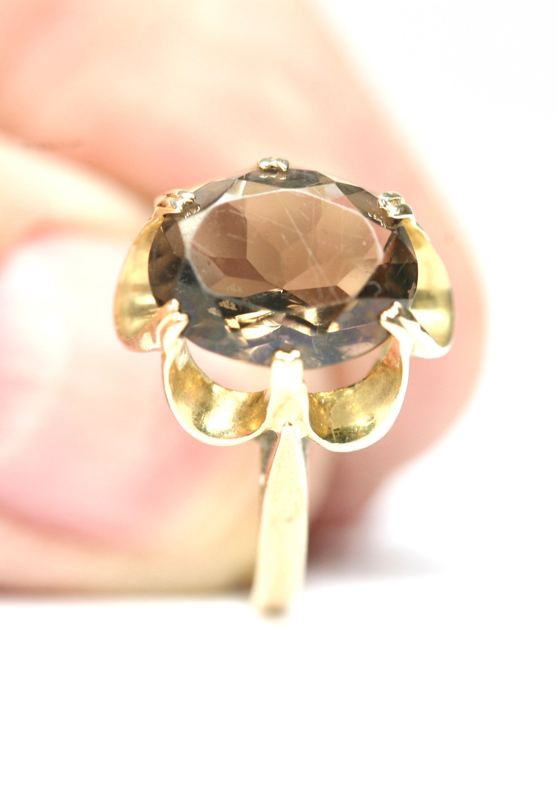 Vintage 9ct yellow gold Smokey Quartz ring - hallmarked London 1976 ...