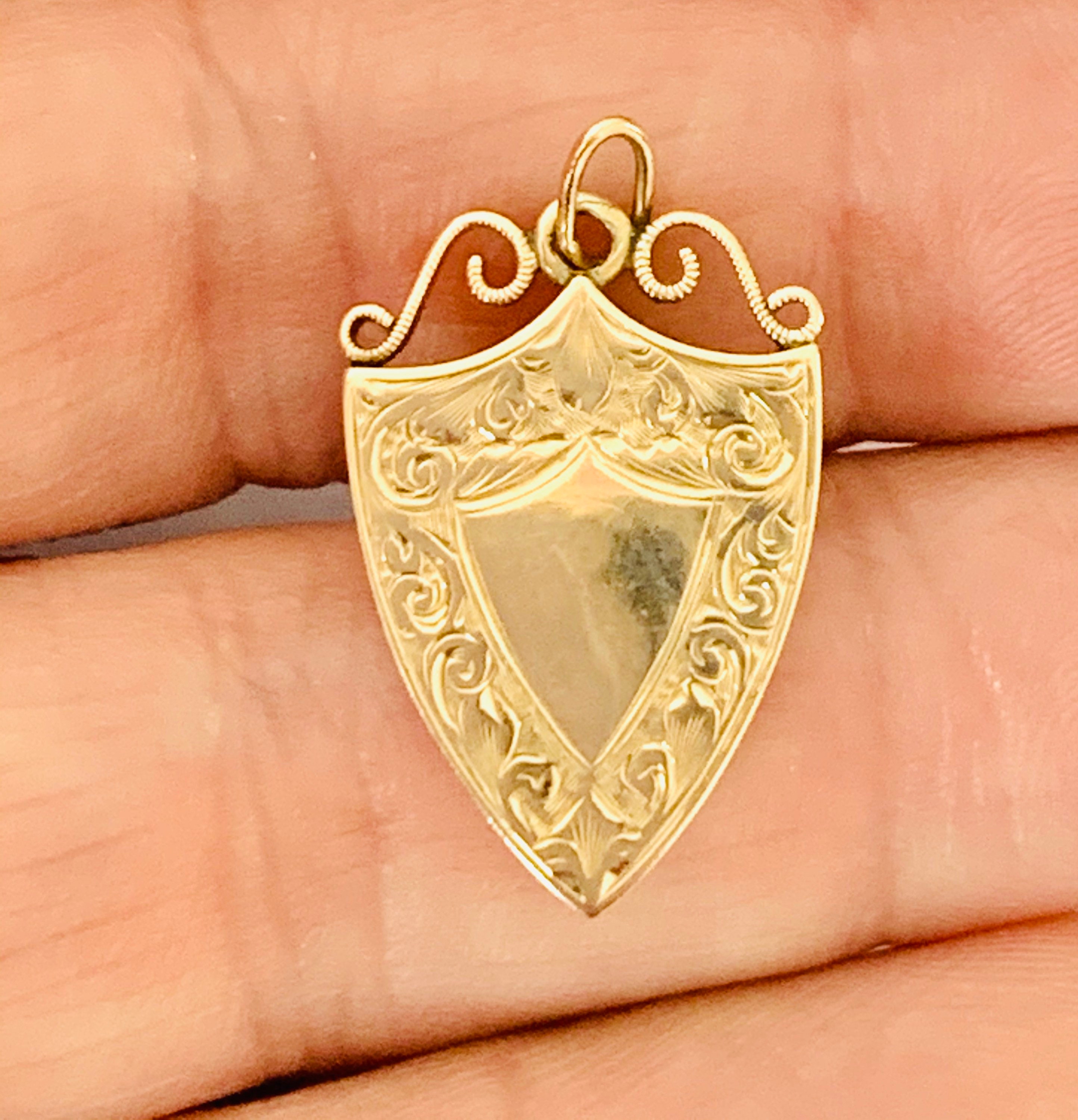 Superb antique Edwardian 9ct rose gold shield shaped fob pendant ...