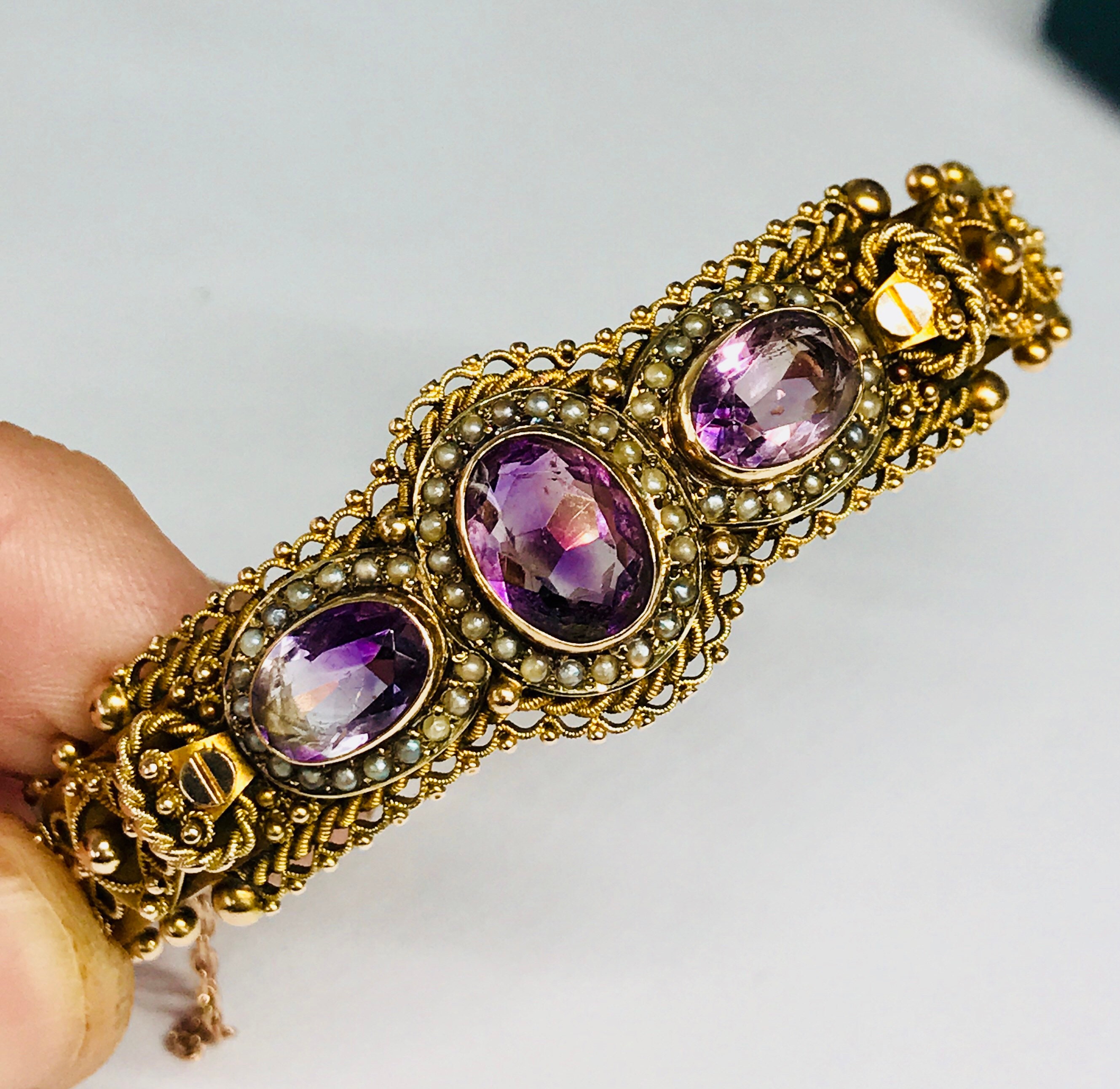Beautiful antique 9ct gold Amethyst and Seed Pearl bangle - Murrie ...