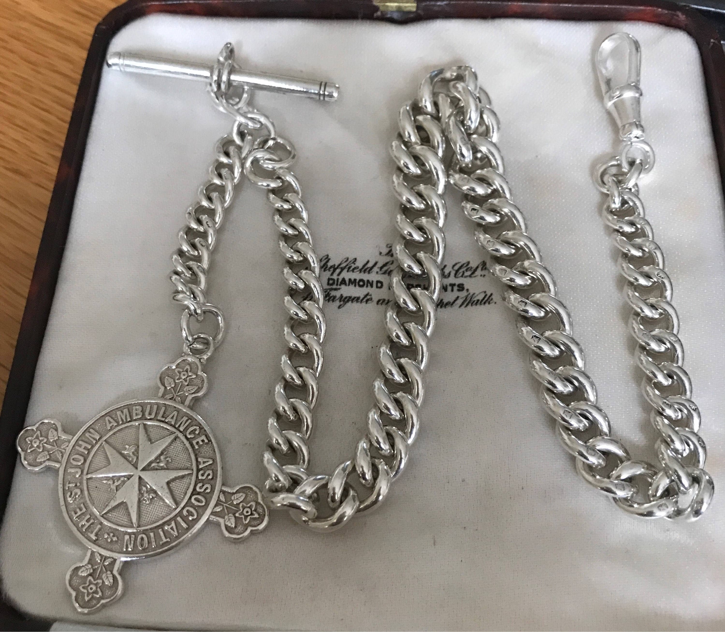Superb antique Sterling silver graduated Albert pocket watch chain and ...
