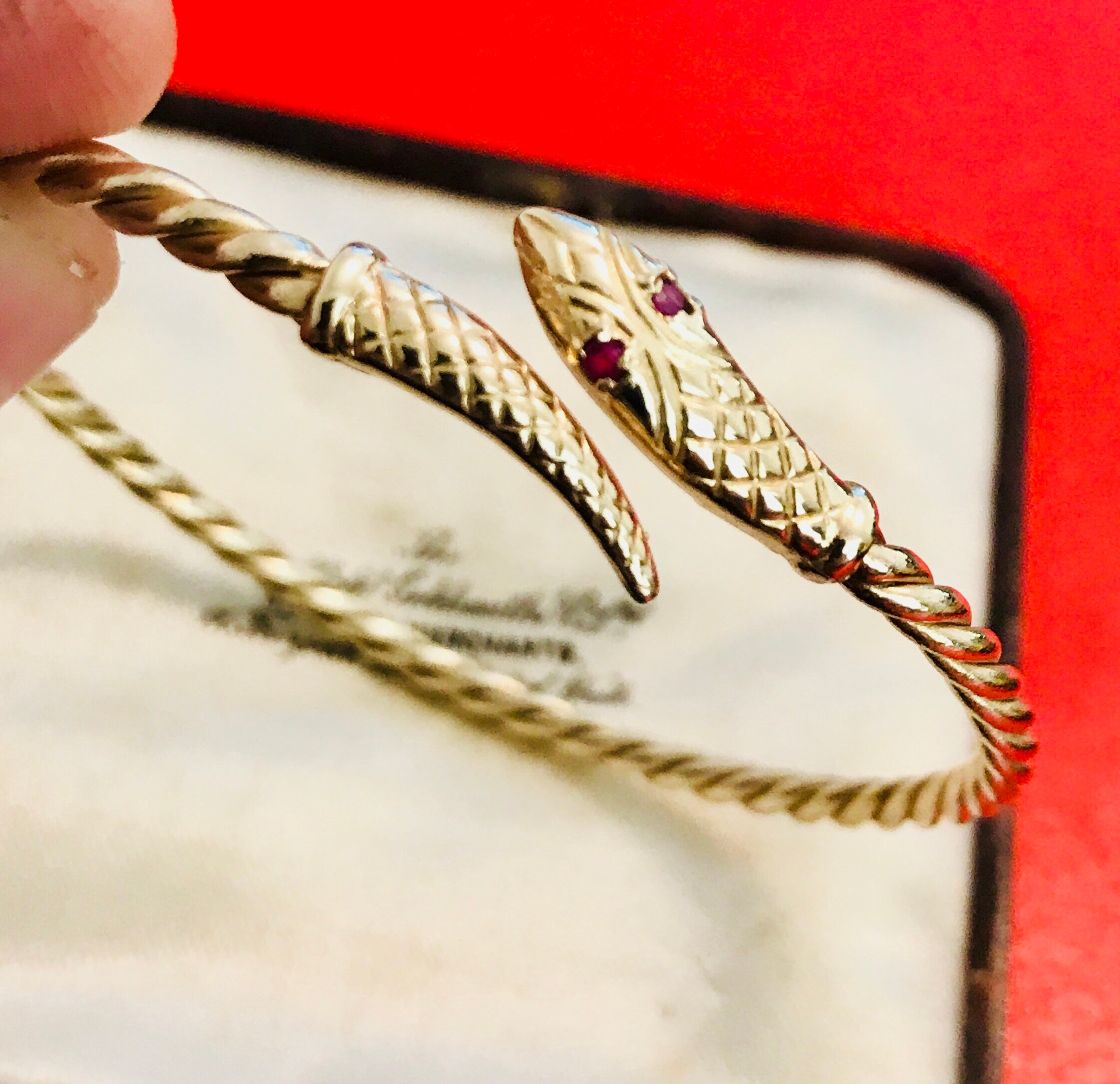 Stunning vintage 9ct yellow gold & Ruby Snake bangle - hallmarked ...